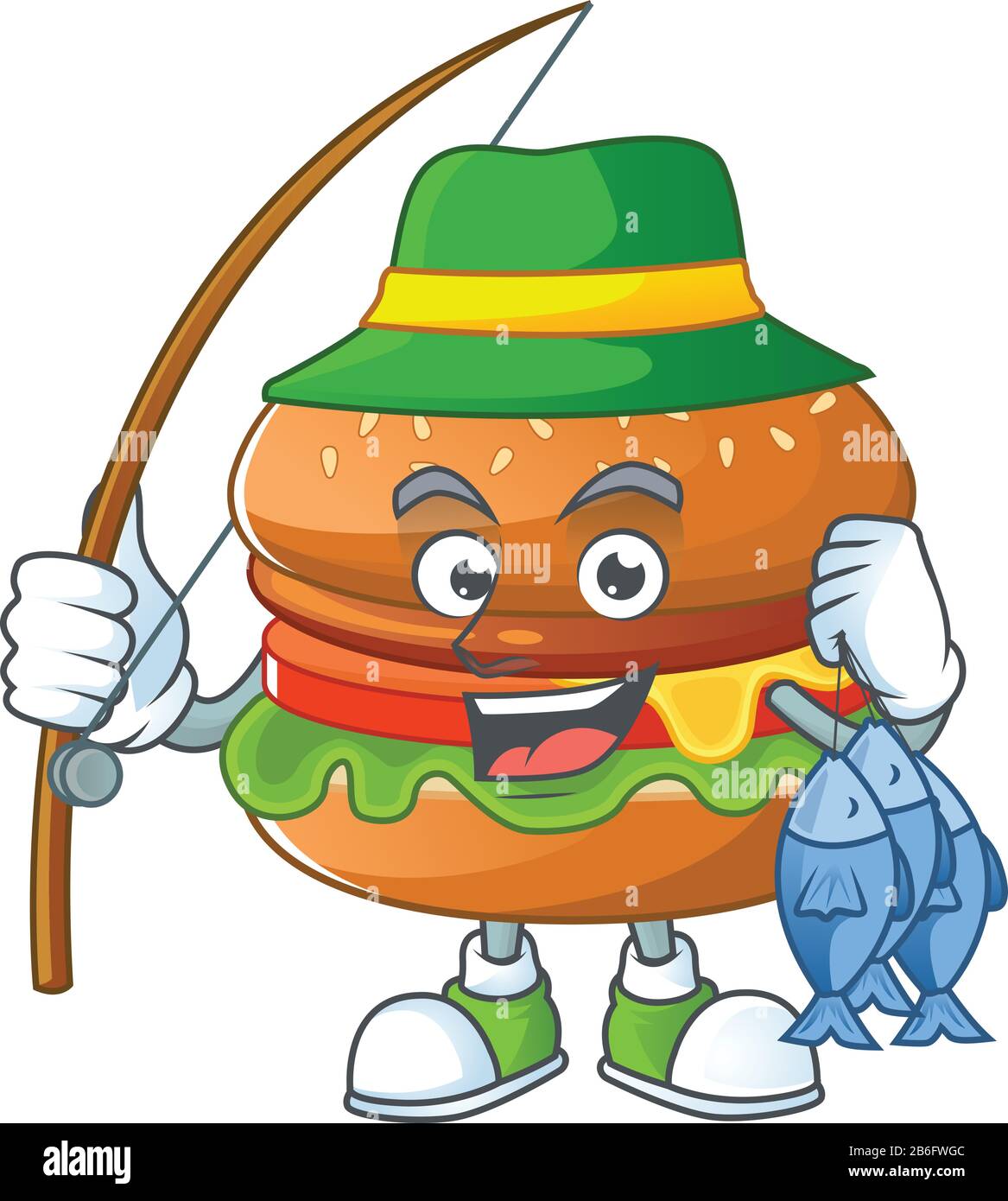 Cartoon character style of funny Fishing hamburger Stock Vector Image & Art - Alamy
