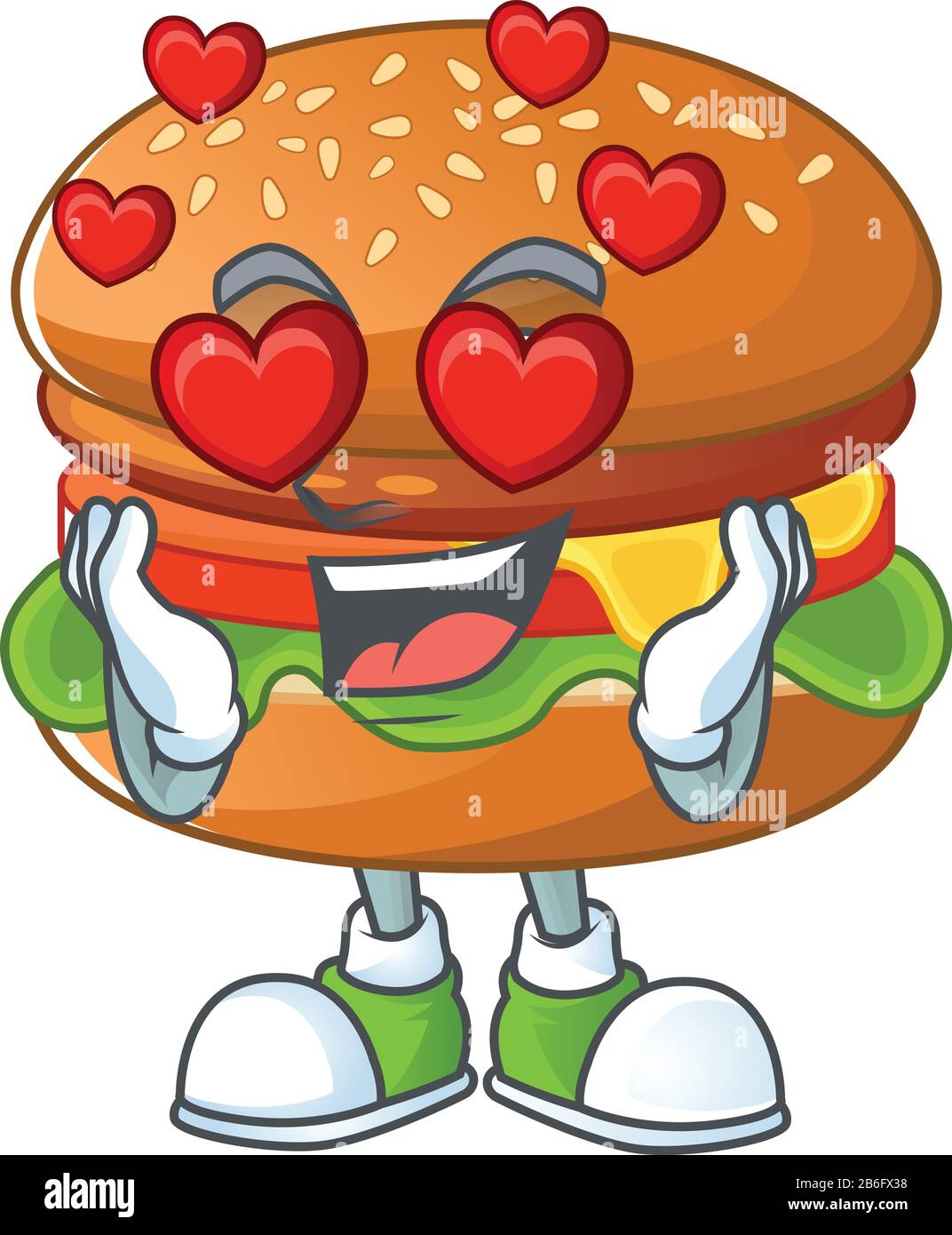 Romantic hamburger cartoon character with a falling in love face Stock ...