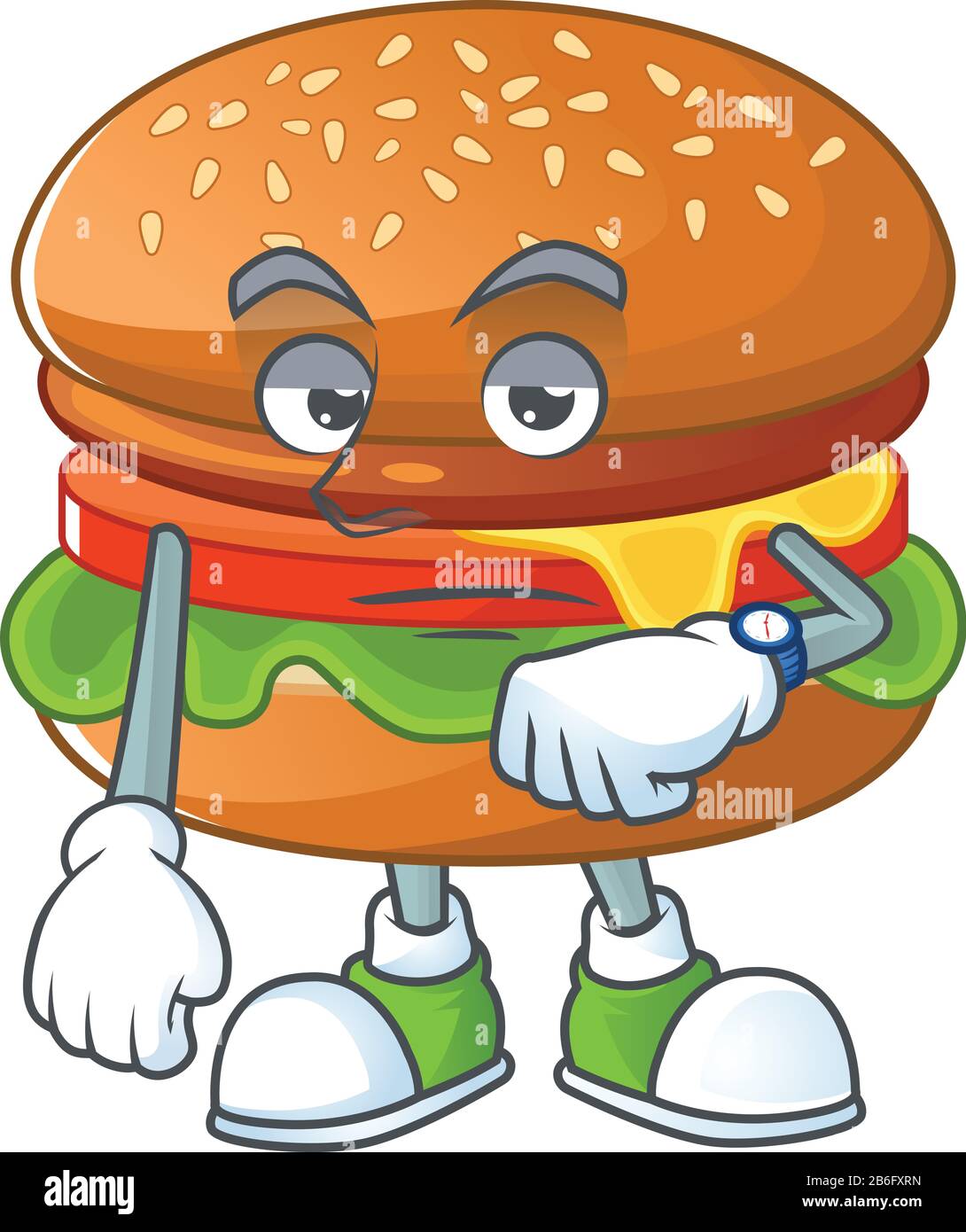 A cartoon icon of hamburger with waiting gesture Stock Vector Image ...
