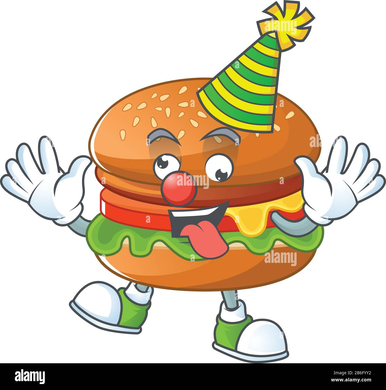 Cute and Funny Clown hamburger presented in cartoon character design ...