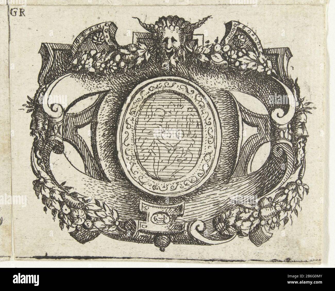 Cartouche in shape of oval cartouches standing in a frame of scroll ...