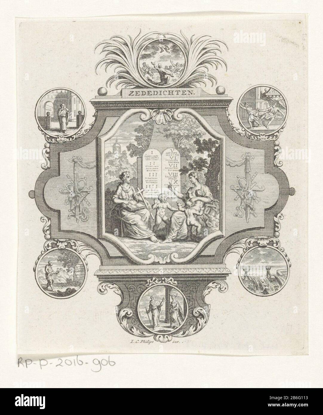 Cartouche with Faith and Love the Ten Commandments Zededichten (title ...