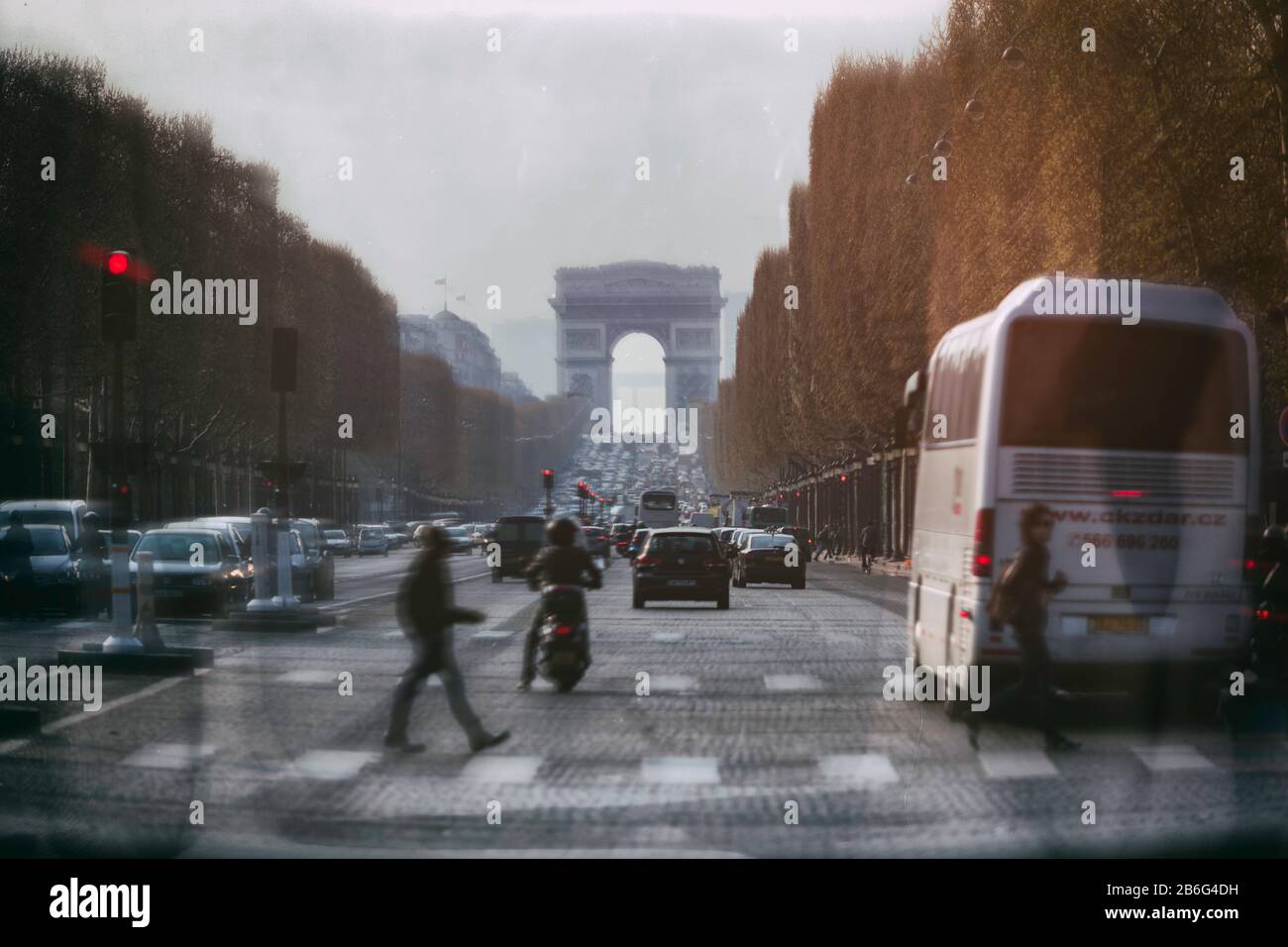 Authentic everyday life in Paris: rush hour traffic on the Champs ...