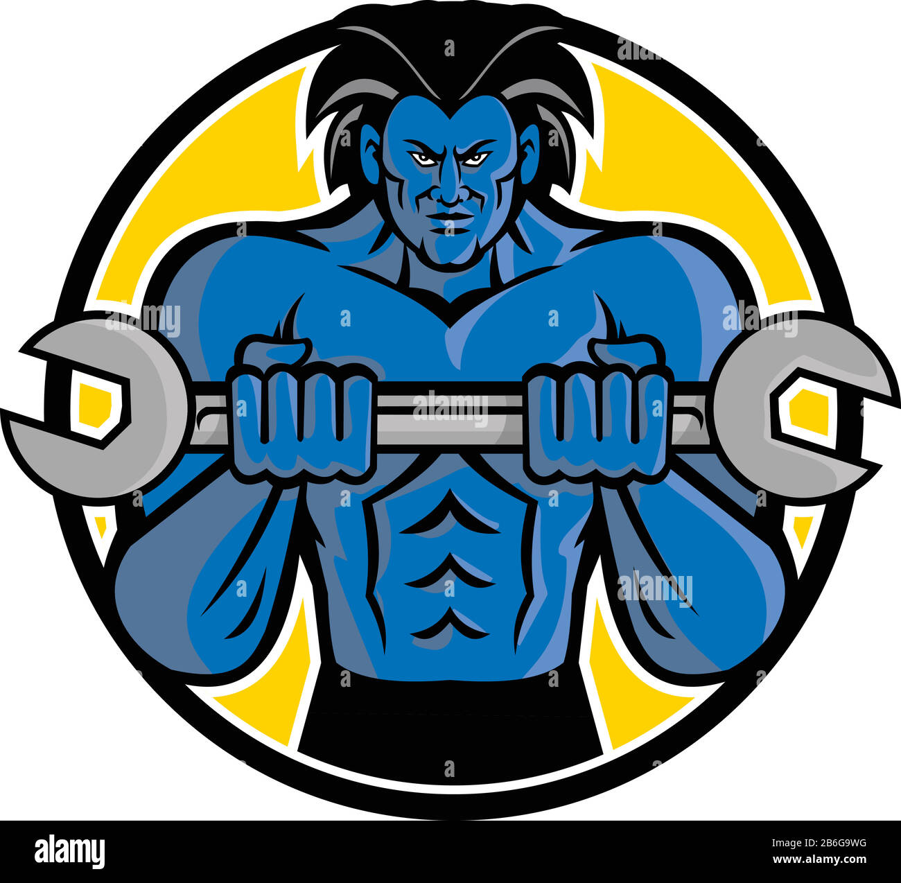 Mascot icon illustration of a blue muscular monster with big hair ...