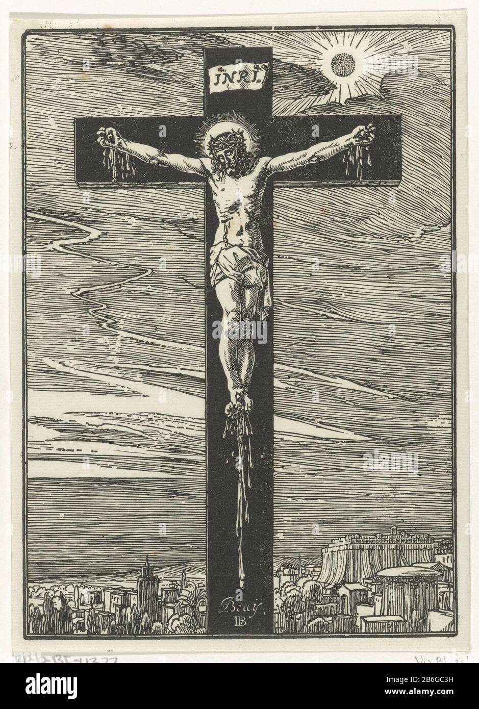 Christ on the cross Long bloodstains stress the injuries to his hands ...