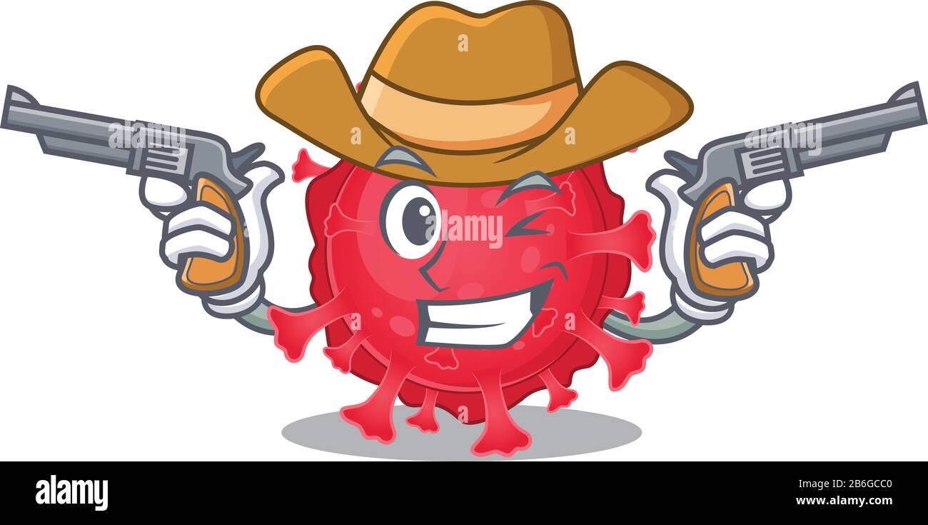 Funny coronavirus substance as a cowboy cartoon character holding guns ...