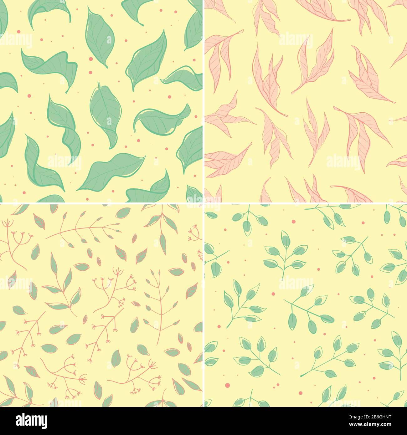 Seamless pastel color leaves pattern set Stock Vector Image & Art - Alamy