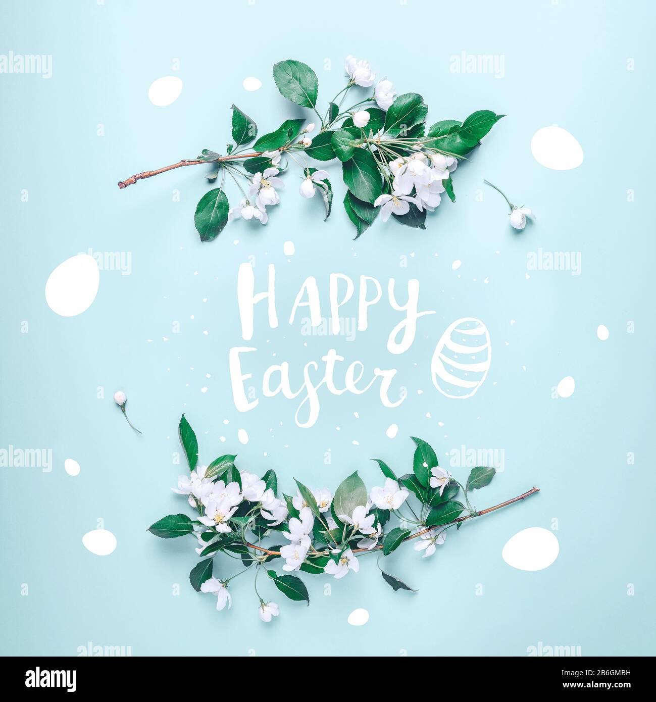 Minimal Easter and spring concept. Lettering Happy Easter in a frame ...