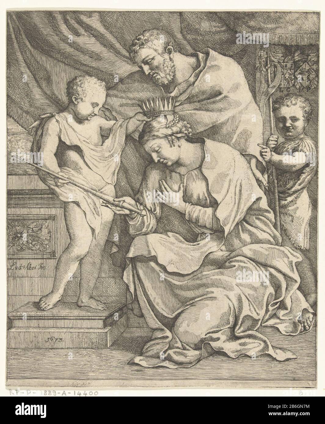 Christ crowning Mary Christ stands on a stone pedestal and crowns the ...