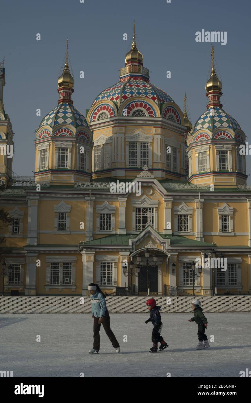 Ice rink in front of church Stock Photo - Alamy