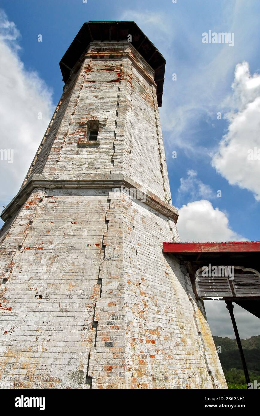 Extreme low angle view of the old colonial Cape Bojeador Lighthouse ...