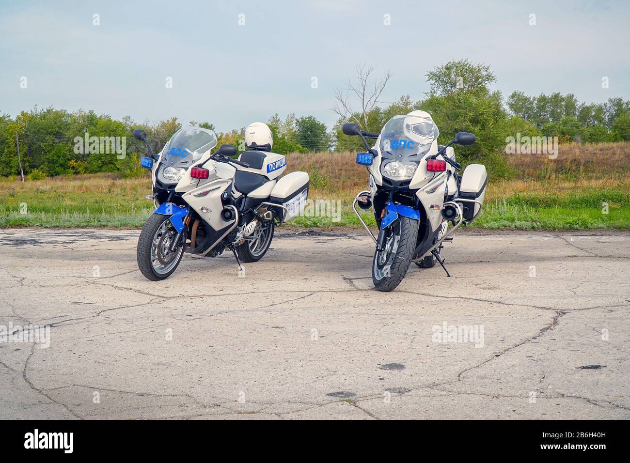 Samara , Russia - August 17, 2019: Two New road police motorcycles for ...