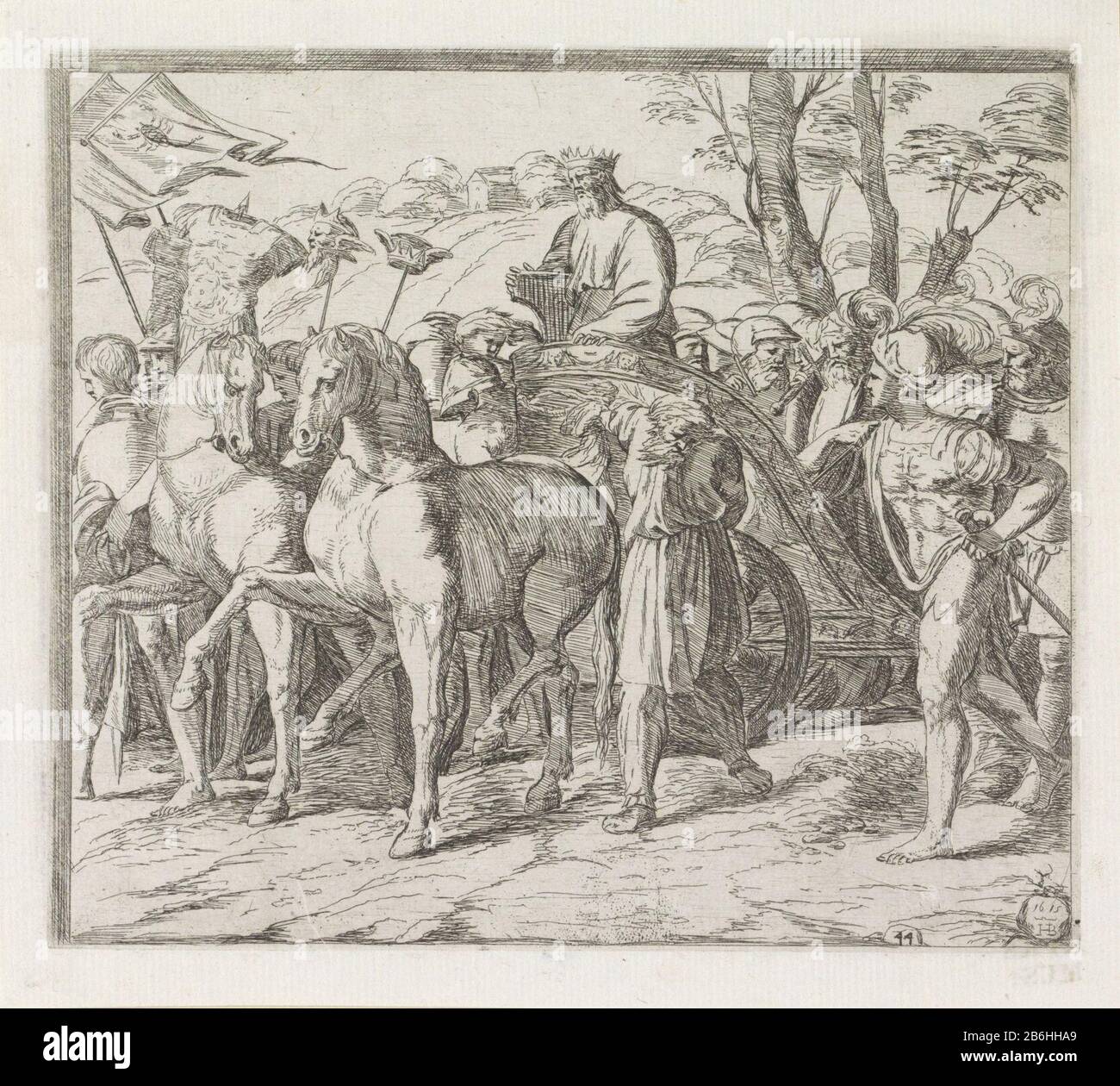 King David and his soldiers return in triumph to Jerusalem. David is on ...