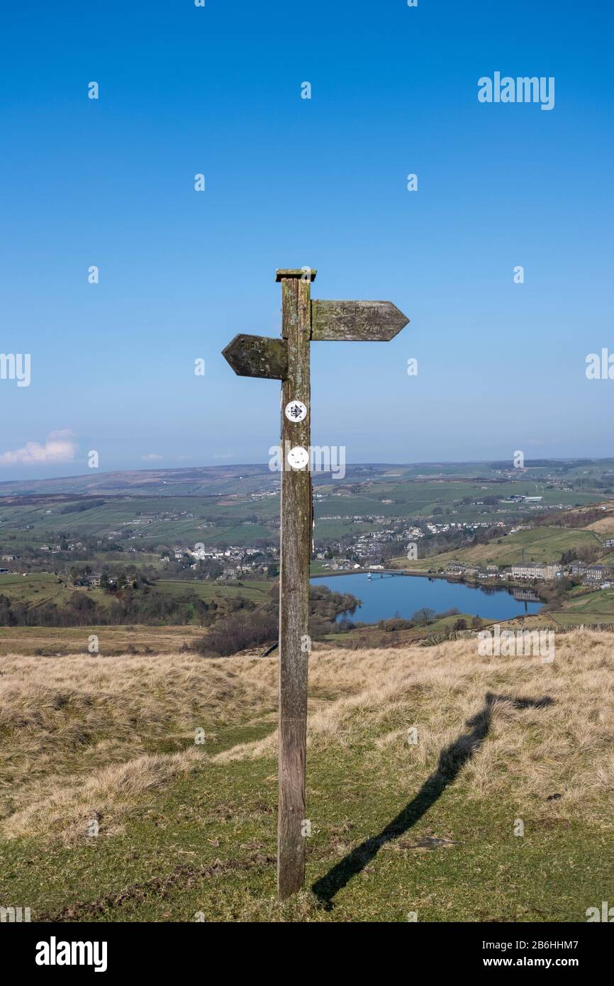 The Bronte Way and Calder Are Link path above Leeming Reservoir, Near ...