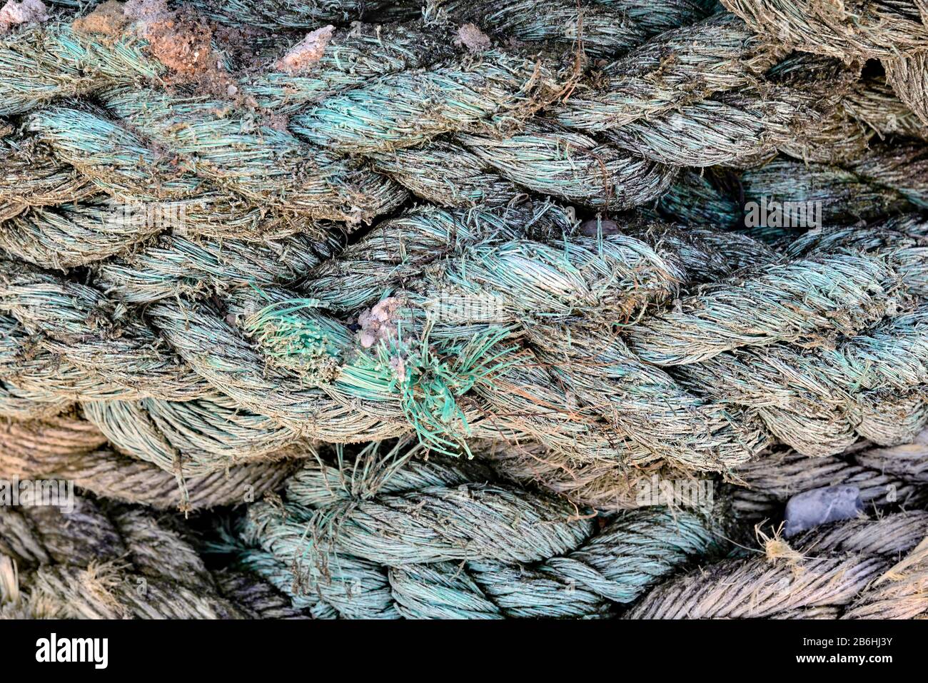 Old worn ships rope made of synthetic fibres hi-res stock photography ...