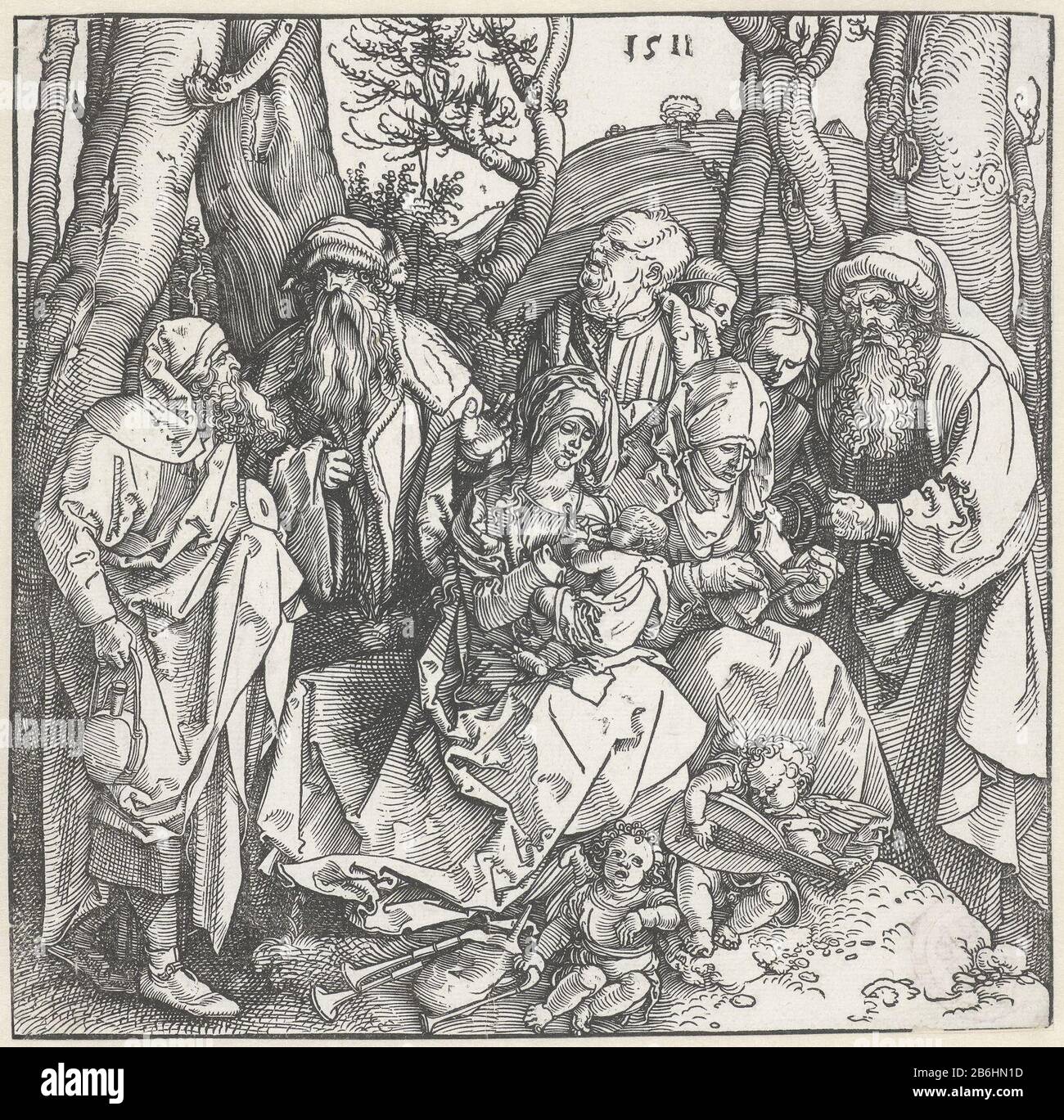 Maria Anna sits next to some trees. Mary gives Christ Child chest. To ...