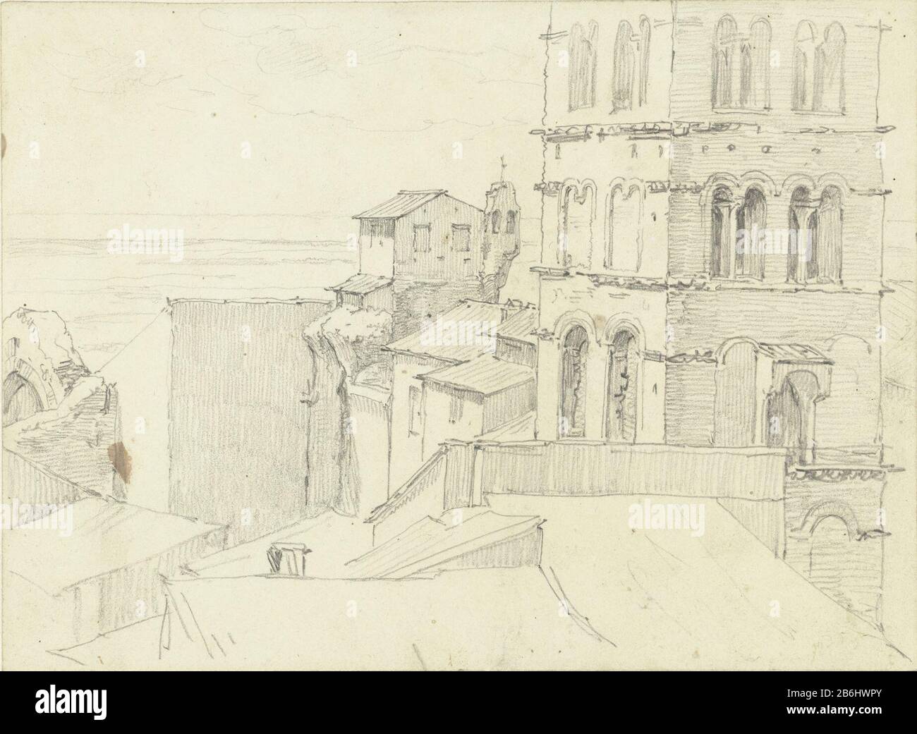 The campanile of S Giovanni e Paolo with adjoining tall houses and ...