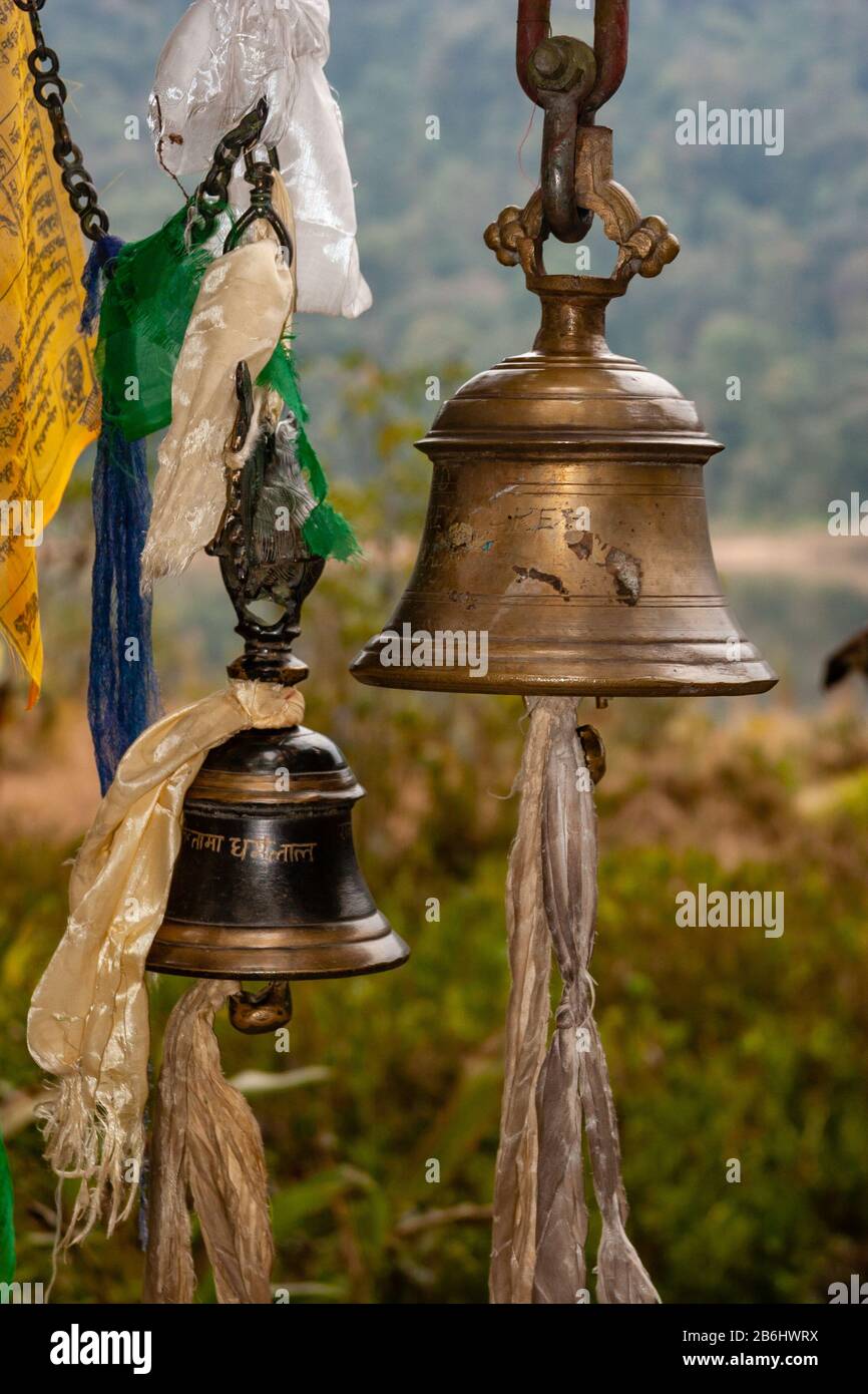 Brass temple bells in temple hi-res stock photography and images - Alamy
