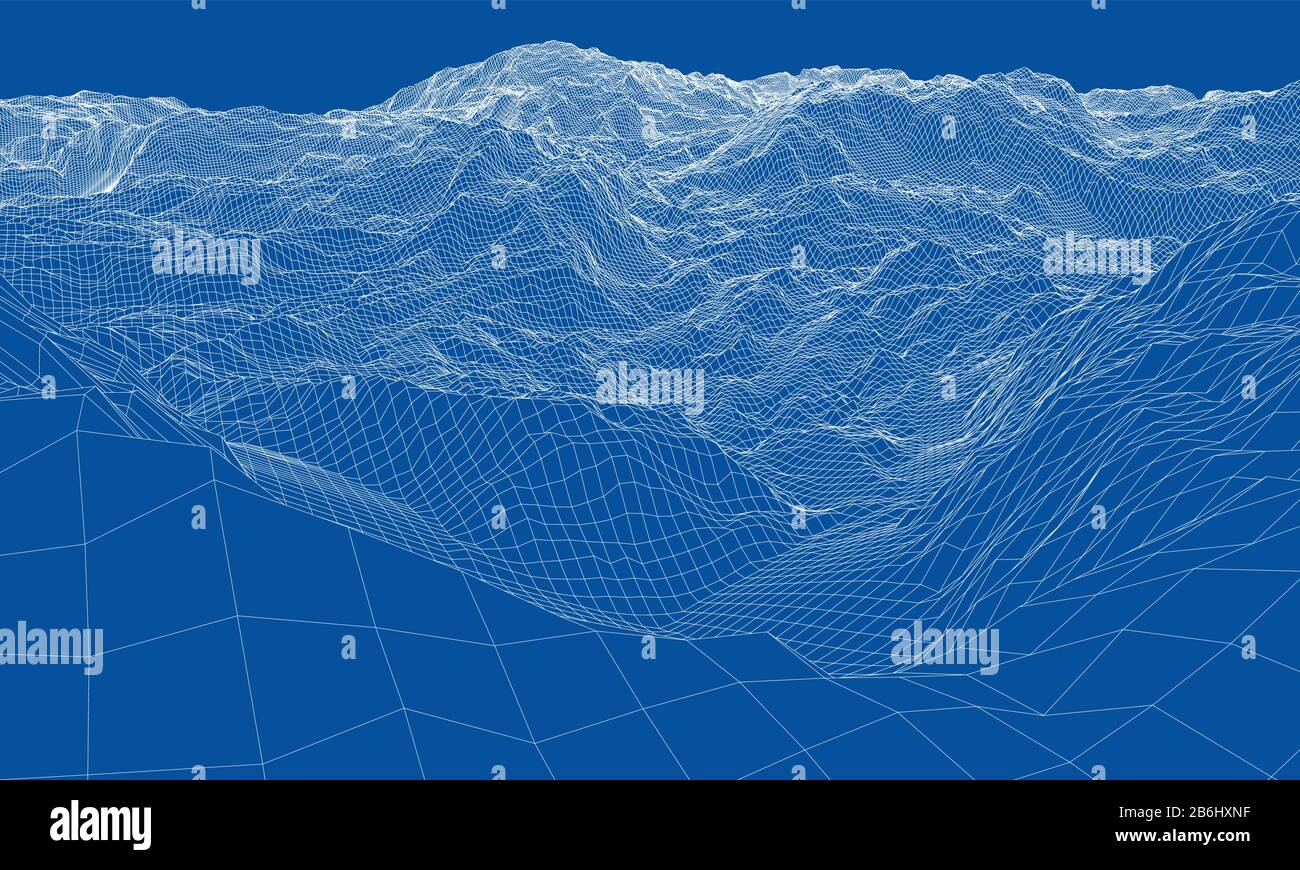 Abstract 3d wire-frame landscape. Blueprint style Stock Vector Image ...
