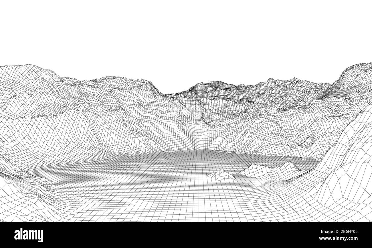 Abstract 3d wire-frame landscape. Blueprint style Stock Vector Image ...