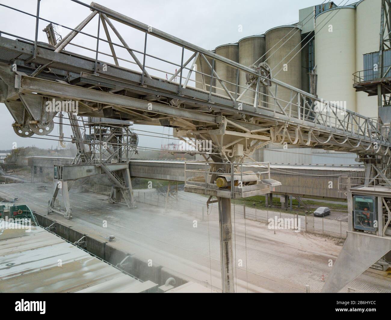 Aerial view of a maize loading operation in a cargo ship Stock Photo ...