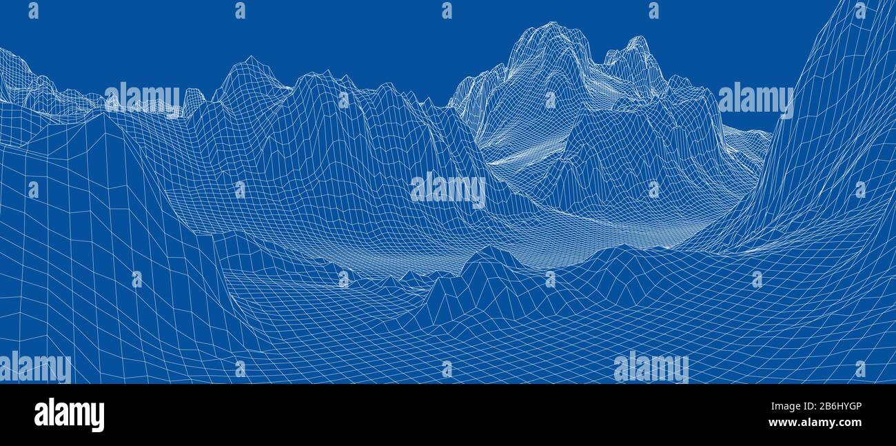 Abstract 3d wire-frame landscape. Blueprint style Stock Vector Image ...