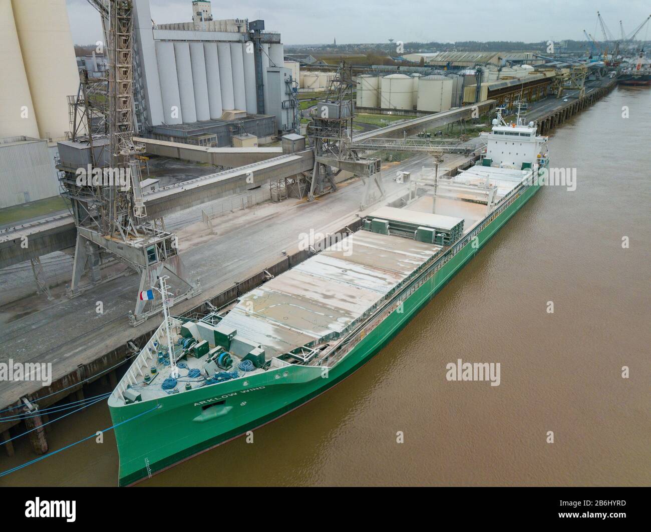 Aerial view of a maize loading operation in a cargo ship Stock Photo ...