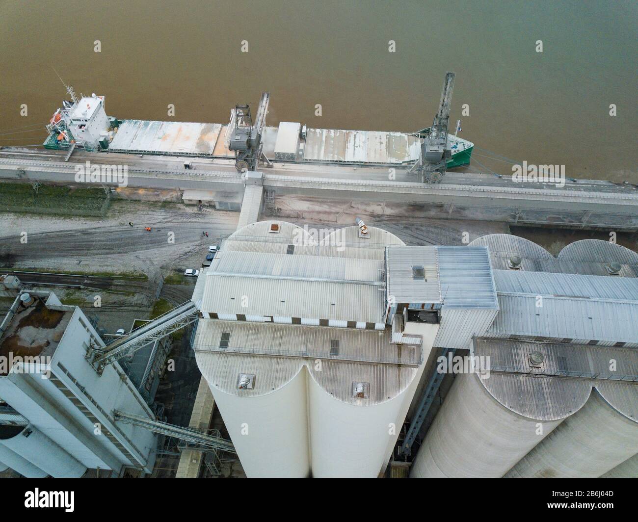 Aerial view of a maize loading operation in a cargo ship Stock Photo ...