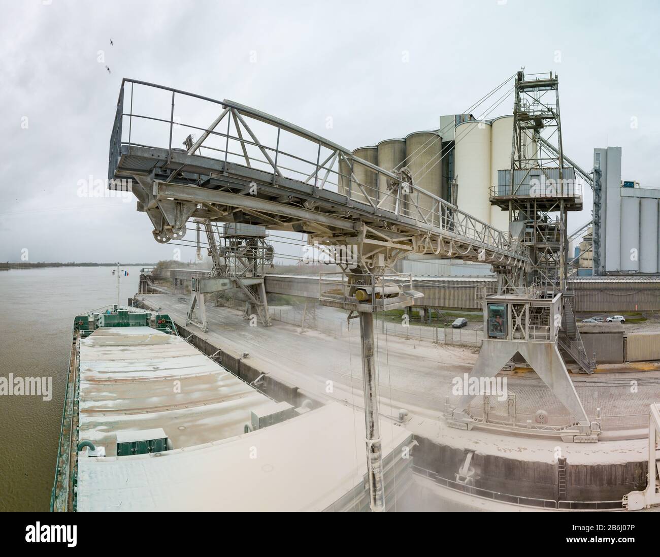 Aerial view of a maize loading operation in a cargo ship Stock Photo ...