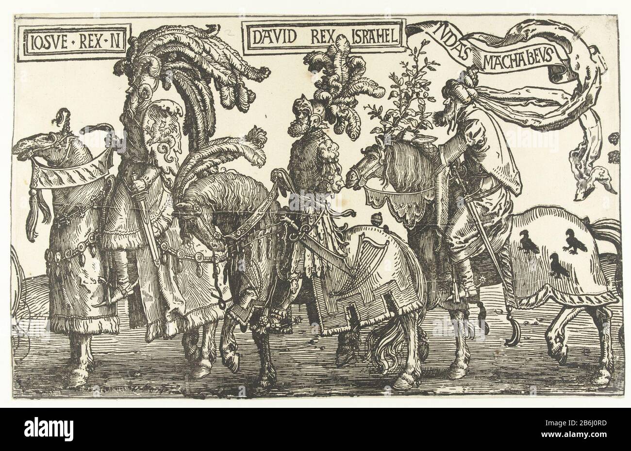 One of three woodcuts, part of the frieze with nine heroes. Three ...