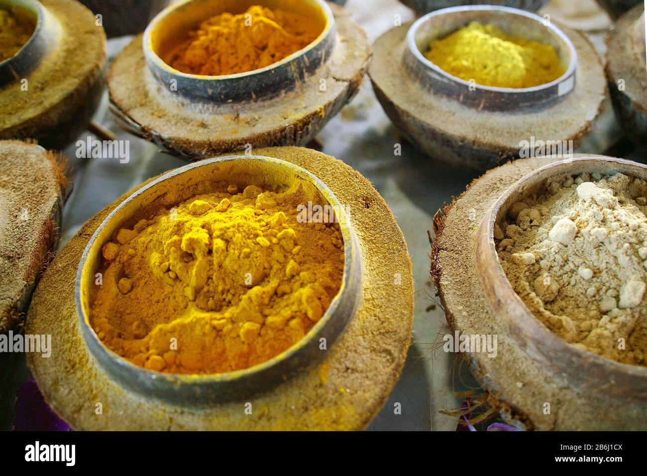 spice in coconut container Stock Photo - Alamy