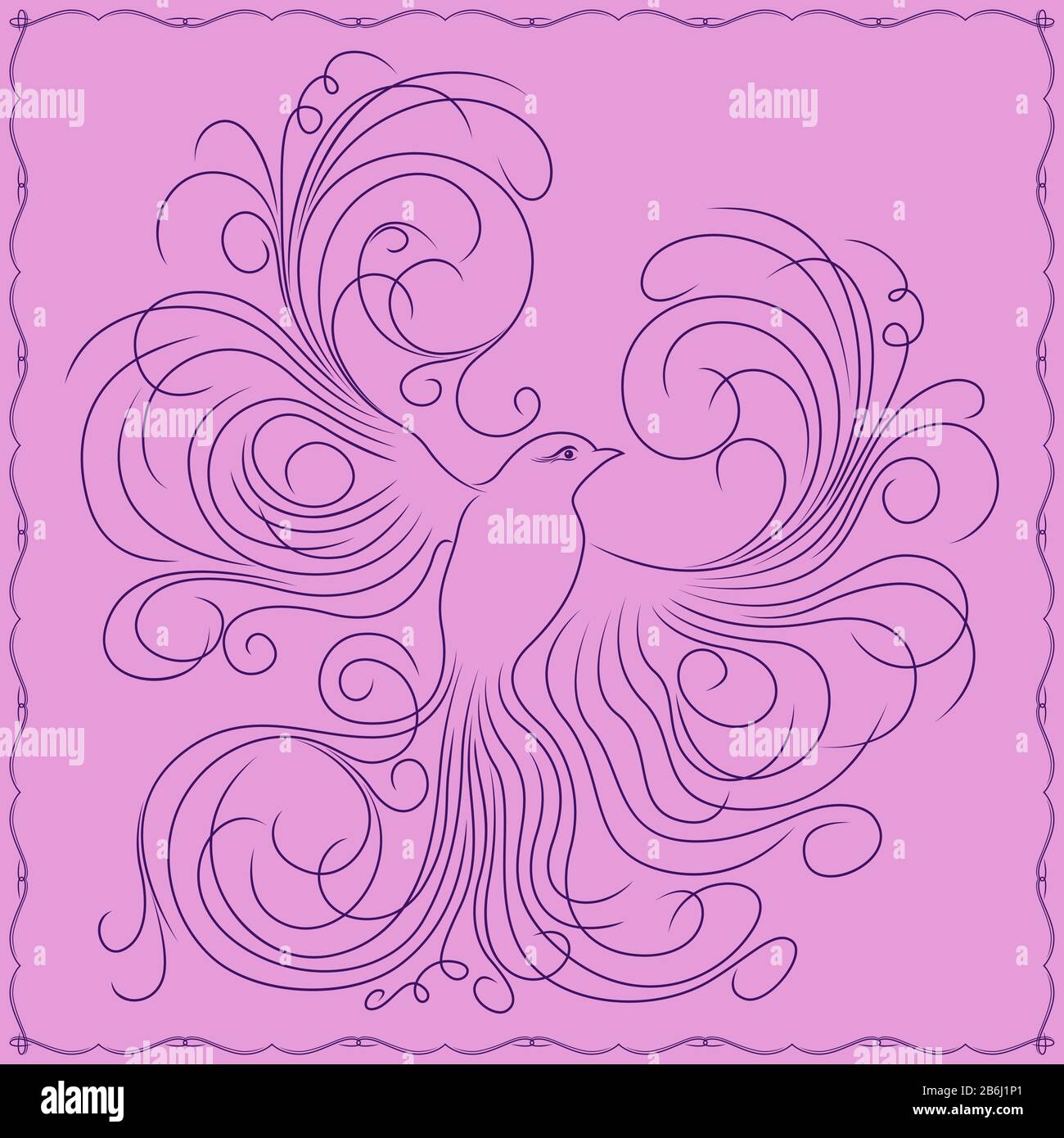 Beautiful bird whose wings and tail are made as long wavy lines in ...