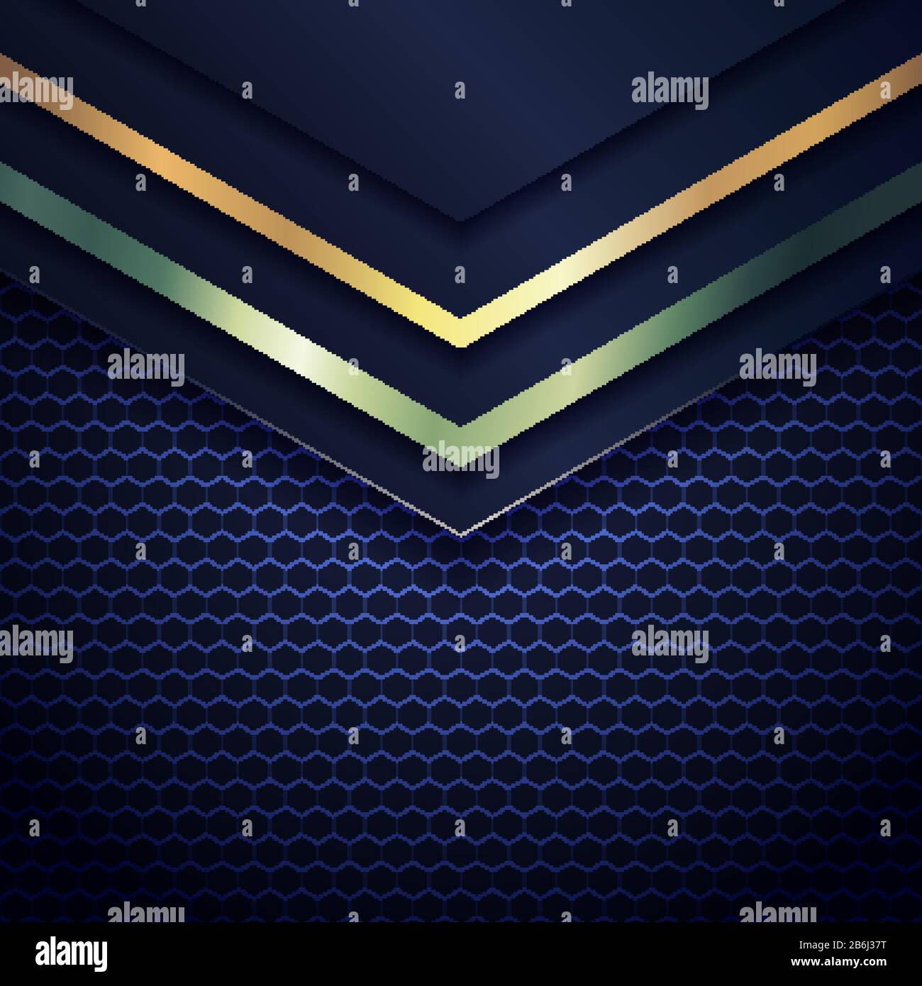 Abstract gold and green metallic geometric triangle header on dark blue ...