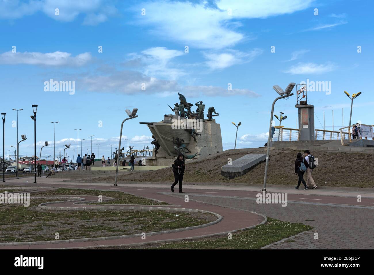 Monument to the crew of Goleta Ancud on the waterfront in Punta Arenas ...