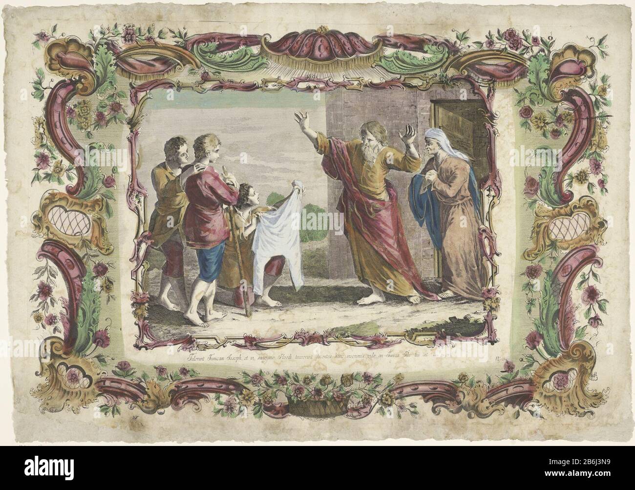 The blood-stained mantle of Joseph to Jacob shown, the life of Joseph ...
