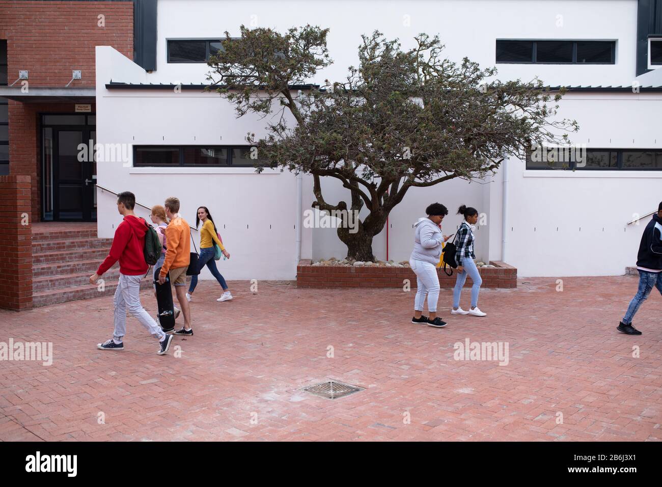 Side view of students walking with their friends outside Stock Photo ...
