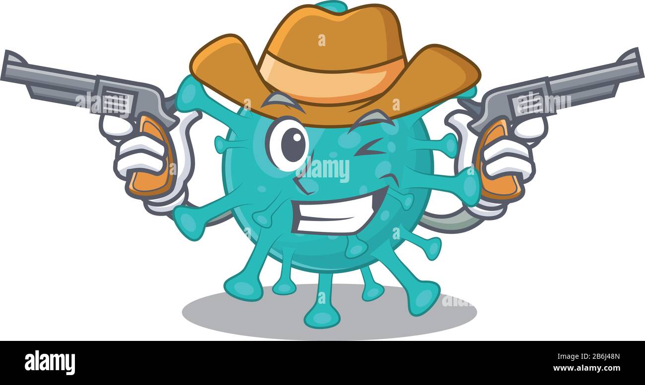 Funny corona zygote virus as a cowboy cartoon character holding guns ...
