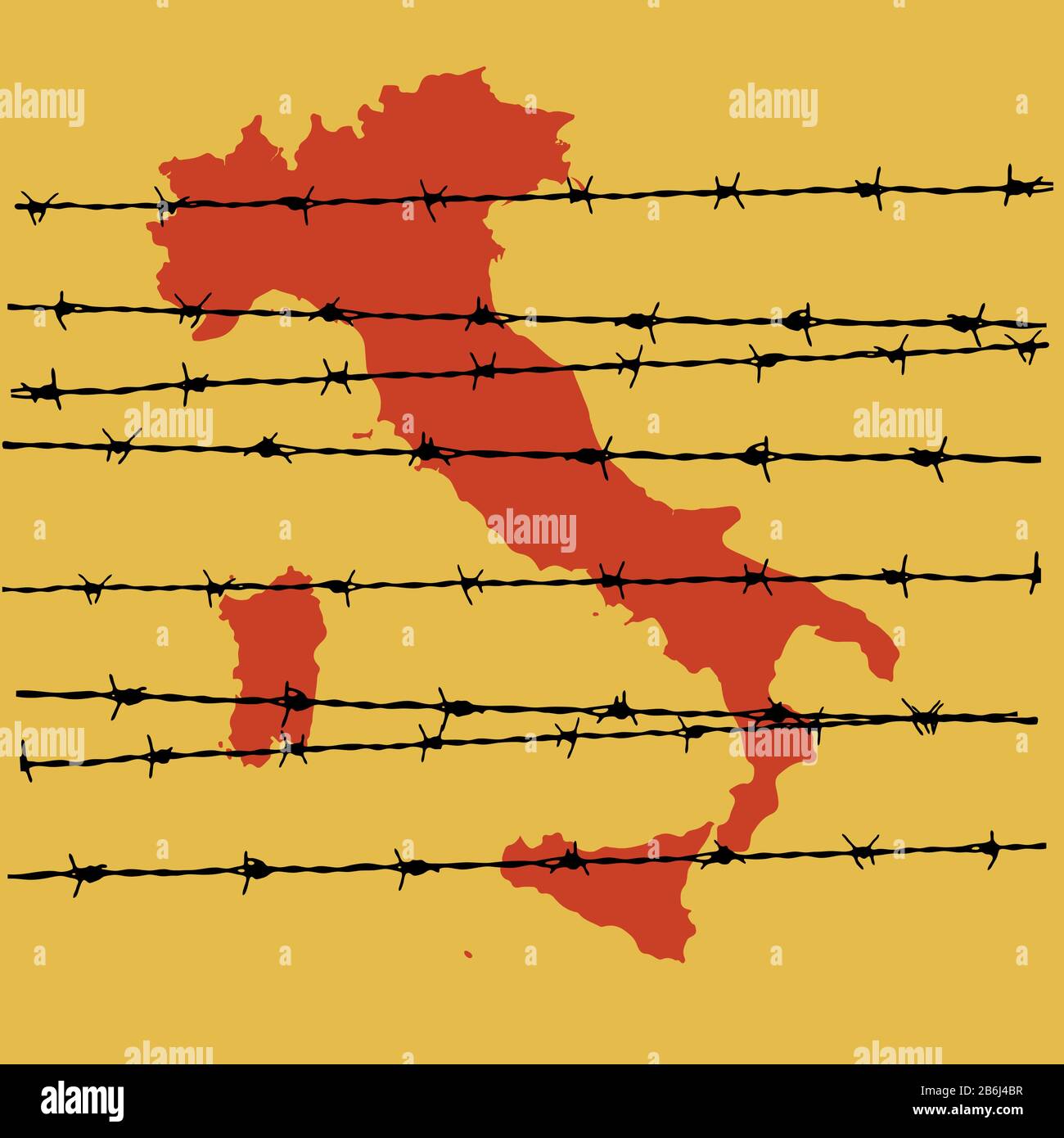 Isolation of Italy due to the Coronavirus epidemic. Barbed wire on the ...