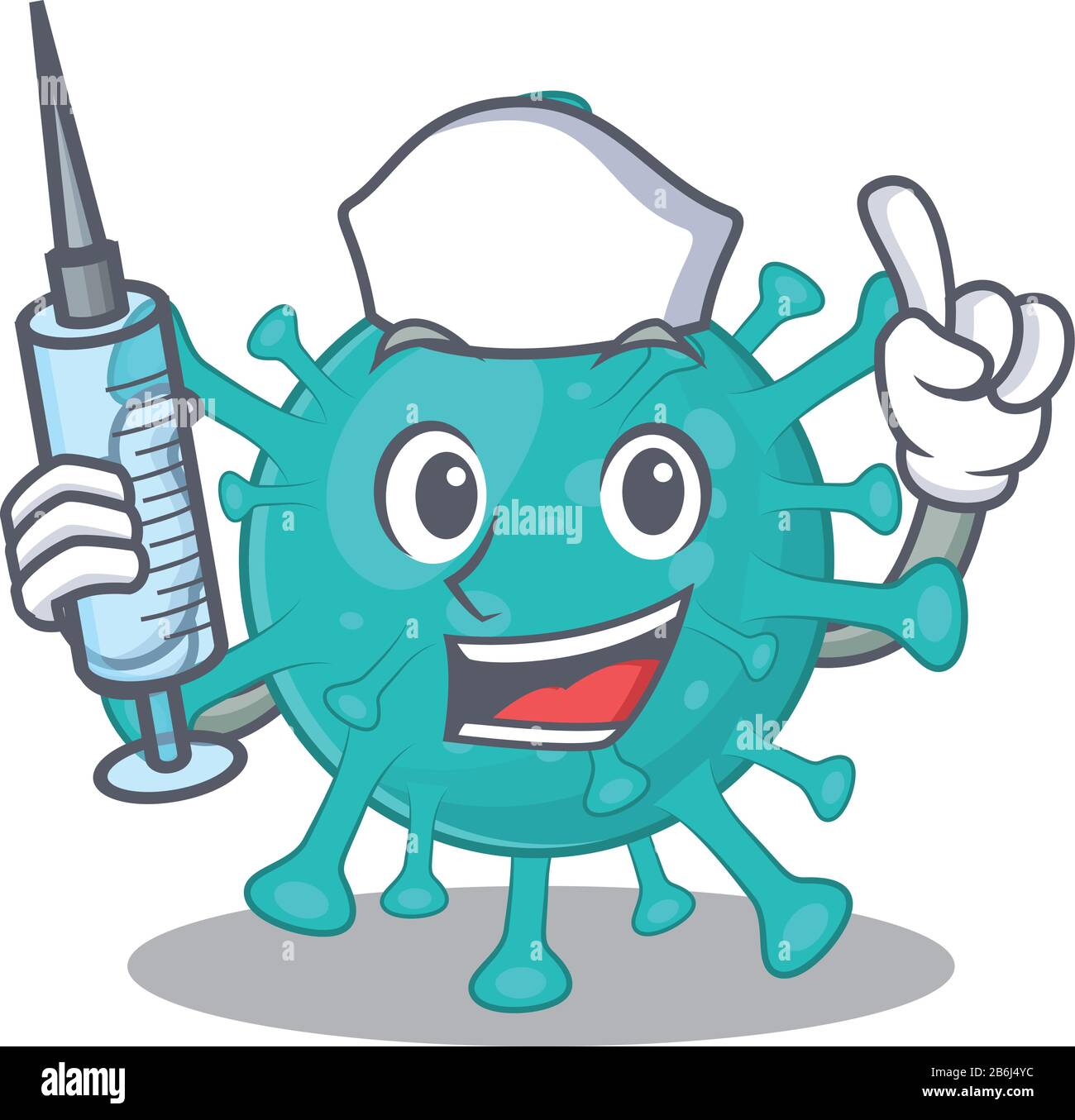Friendly nurse of corona zygote virus mascot design holding syringe ...