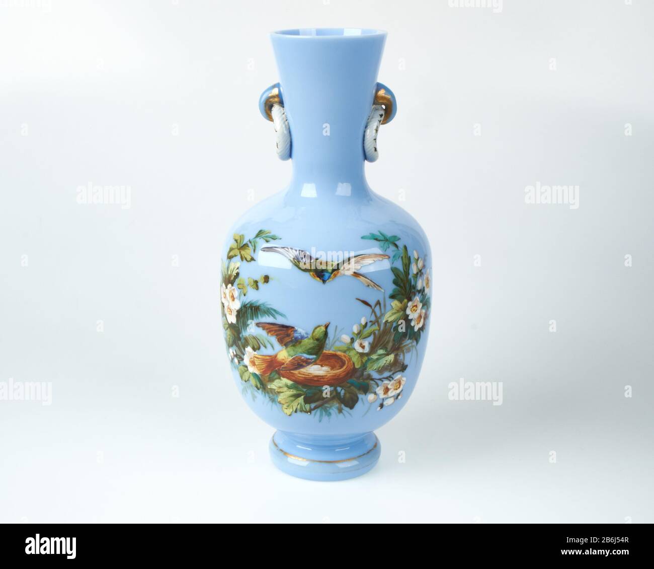 Antique 19th century Bohemian enamel bird twin handled glass vase Stock ...
