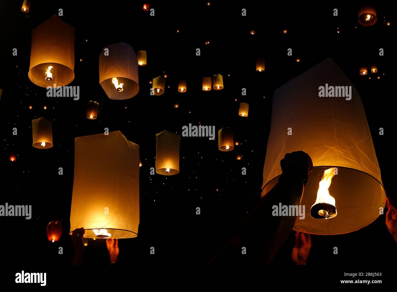flying candle during Loy krathong festival, chiang mai , Thailand Stock ...