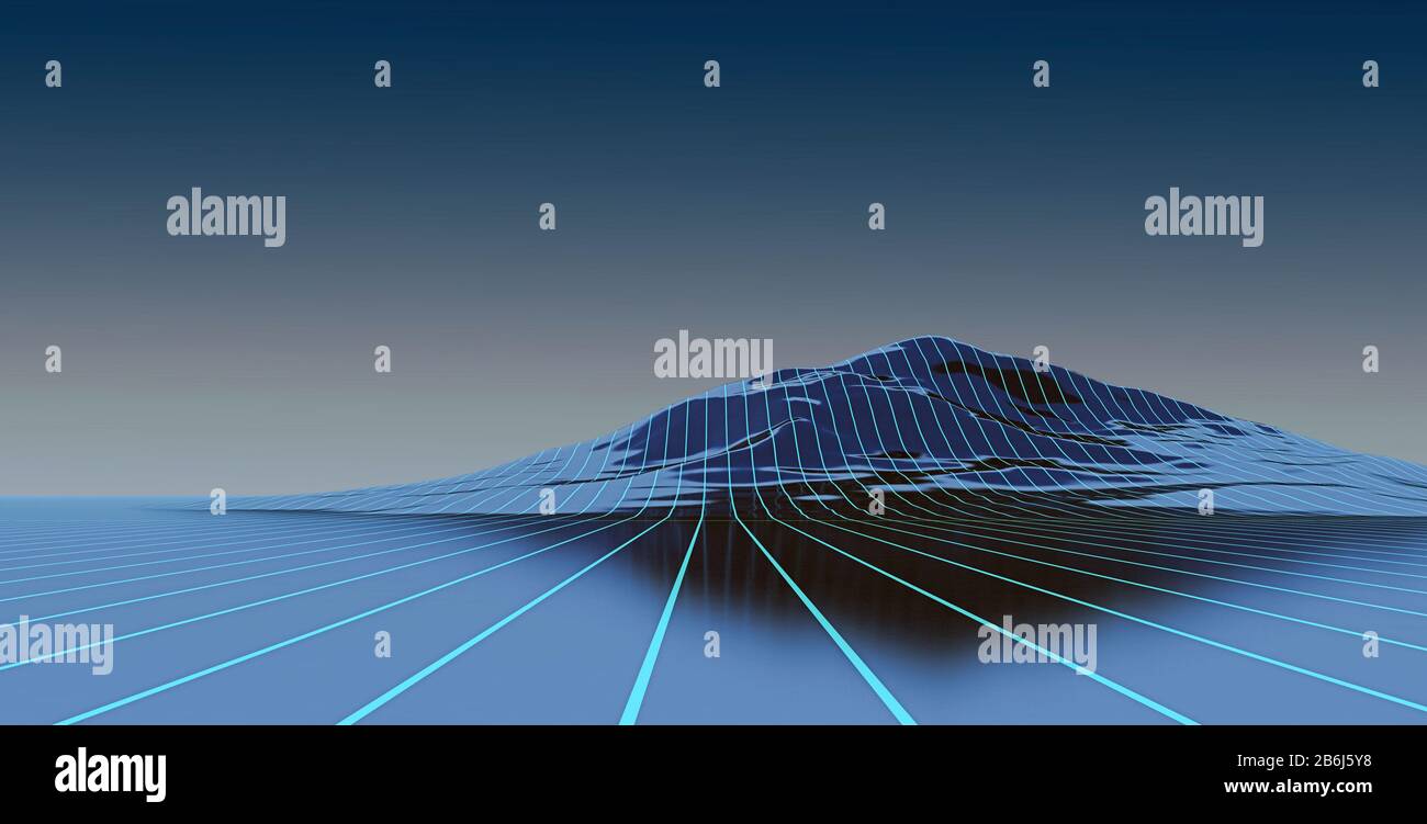 projection of light strips onto mountain topography. 3d rendering Stock ...