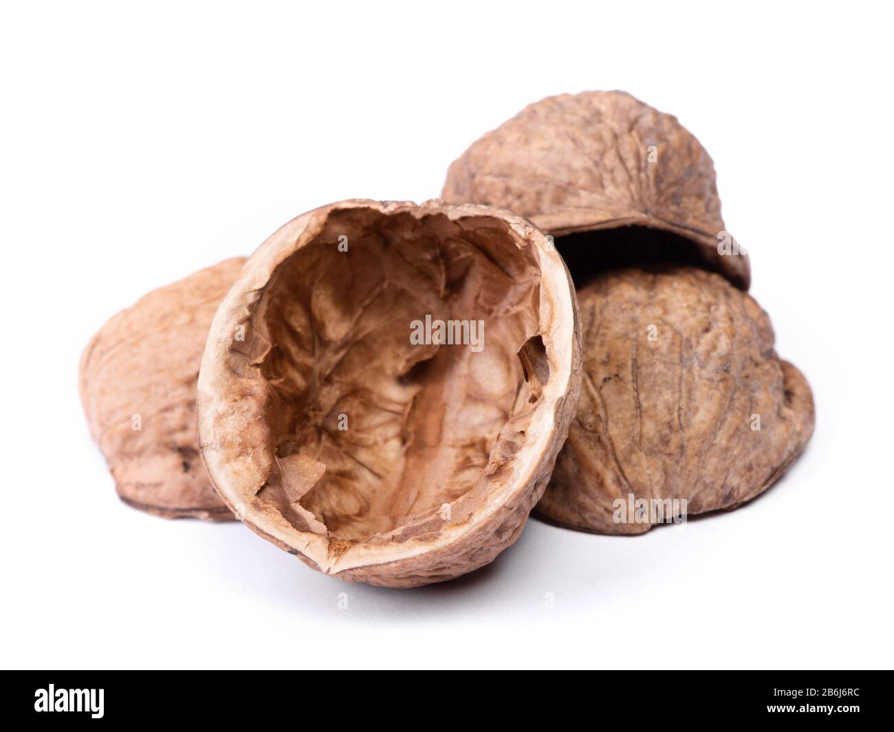 Empty walnut shells isolated on a white background Stock Photo - Alamy
