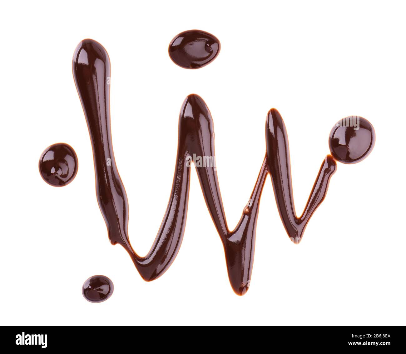 Chocolate syrup drizzle isolated on white background. Splashes of sweet ...