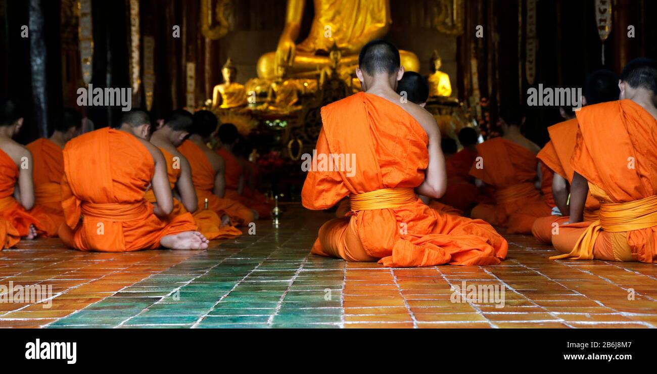 monks praying in temple,chiang mai , Thailand Stock Photo - Alamy