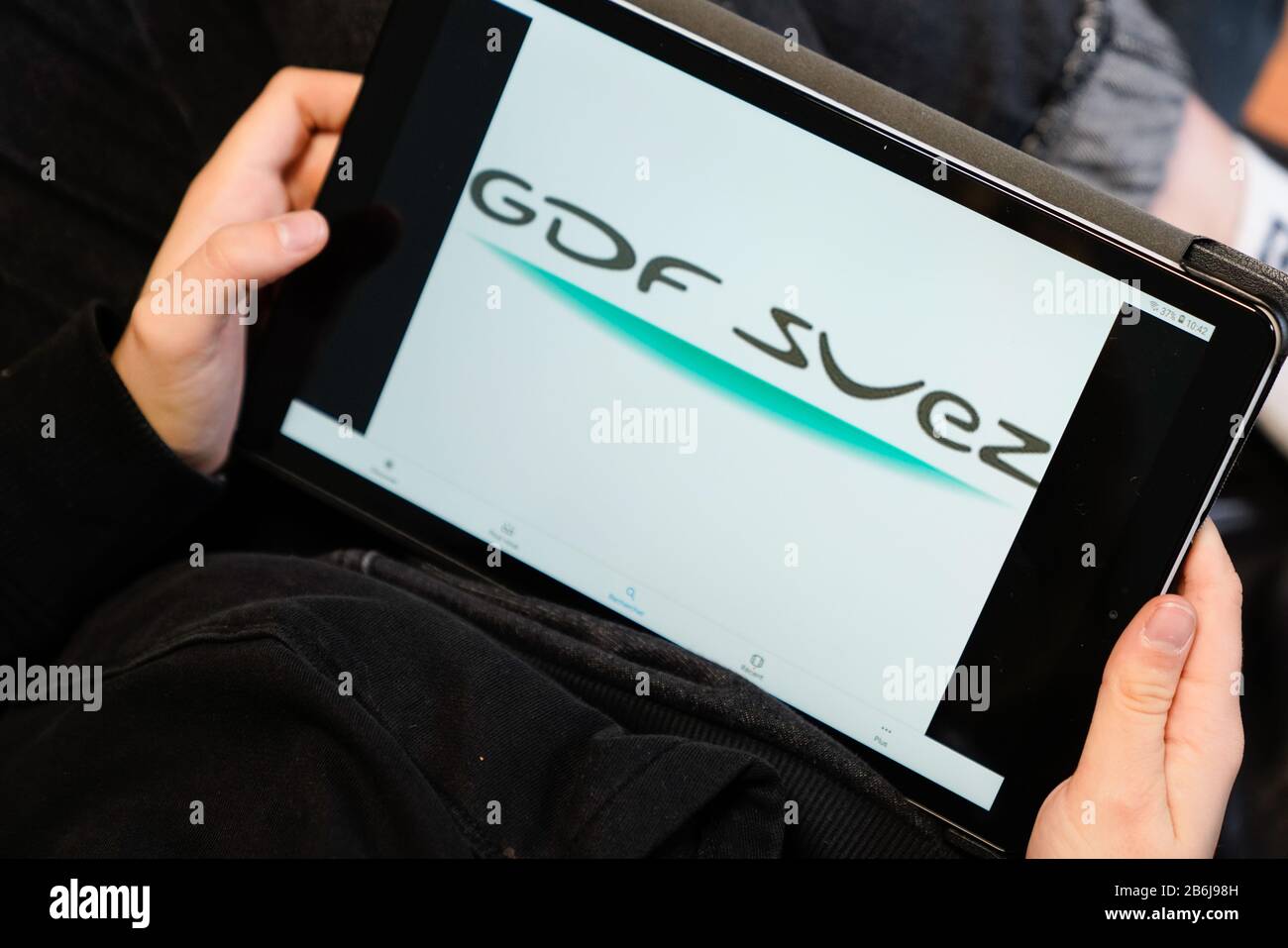 Bordeaux , Aquitaine / France - 12 04 2019 : GDF logo sign on screen ...
