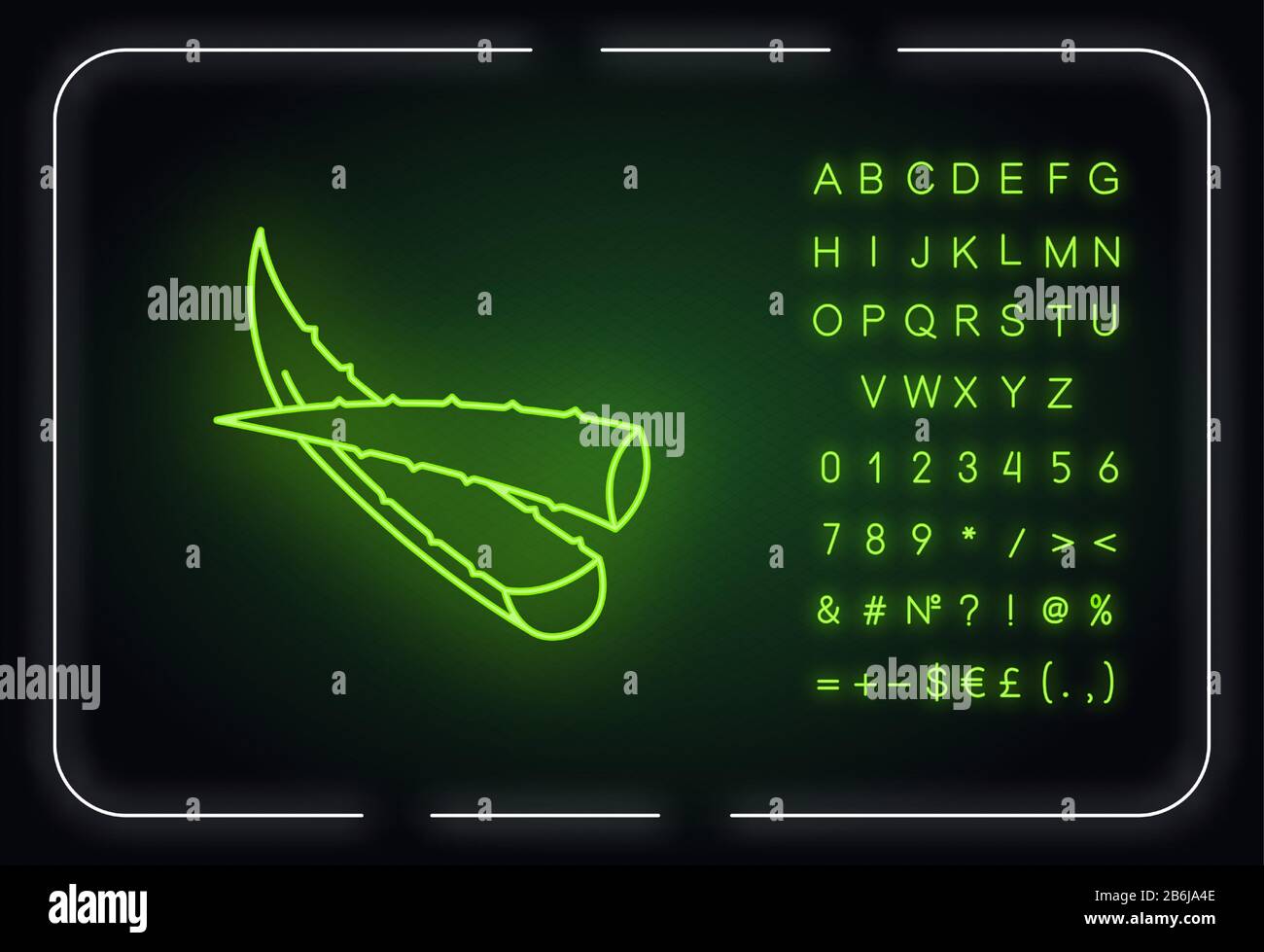 Aloe vera neon light icon. Cut succulent leaves. Sliced cactus thorns ...