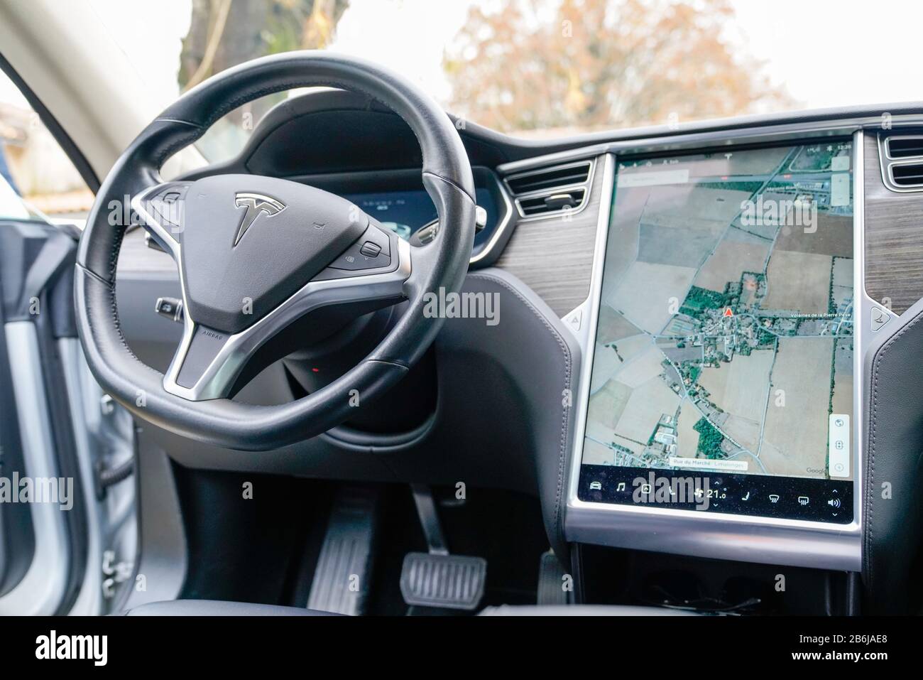 Bordeaux , Aquitaine / France - 11 30 2019 : tesla digital dashboard on ...