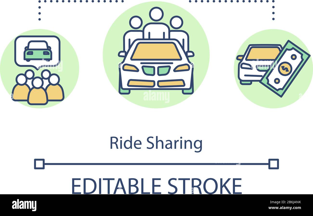 Ride sharing concept icon. Cost effective road trip, inexpensive ...
