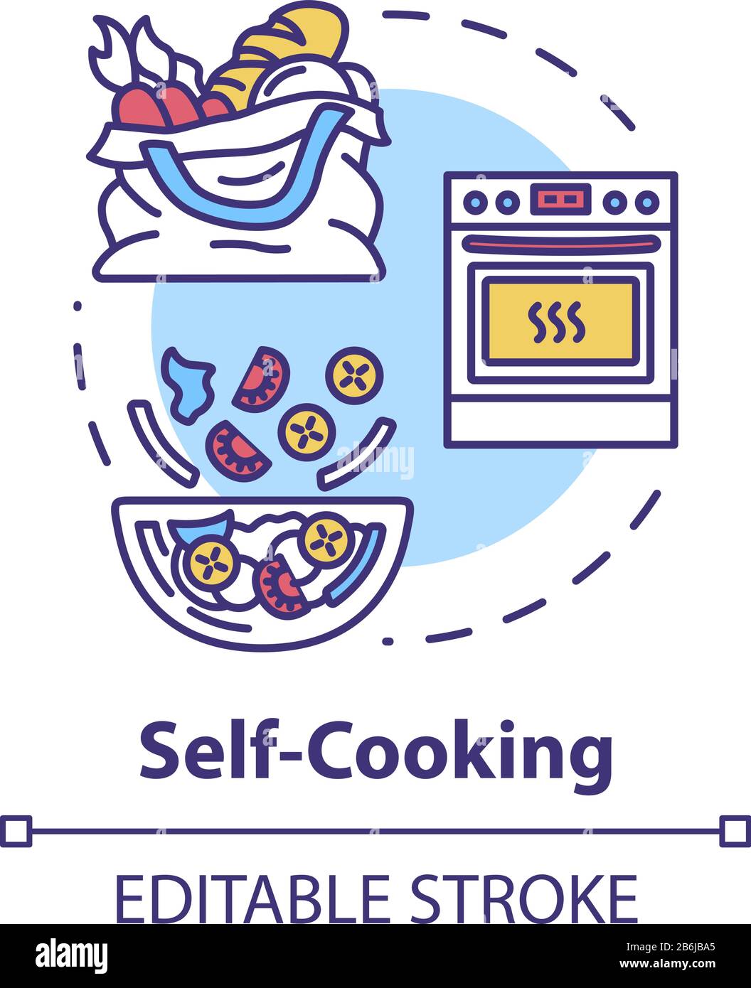 Self cooking concept icon. Low cost eating, self catering idea thin ...